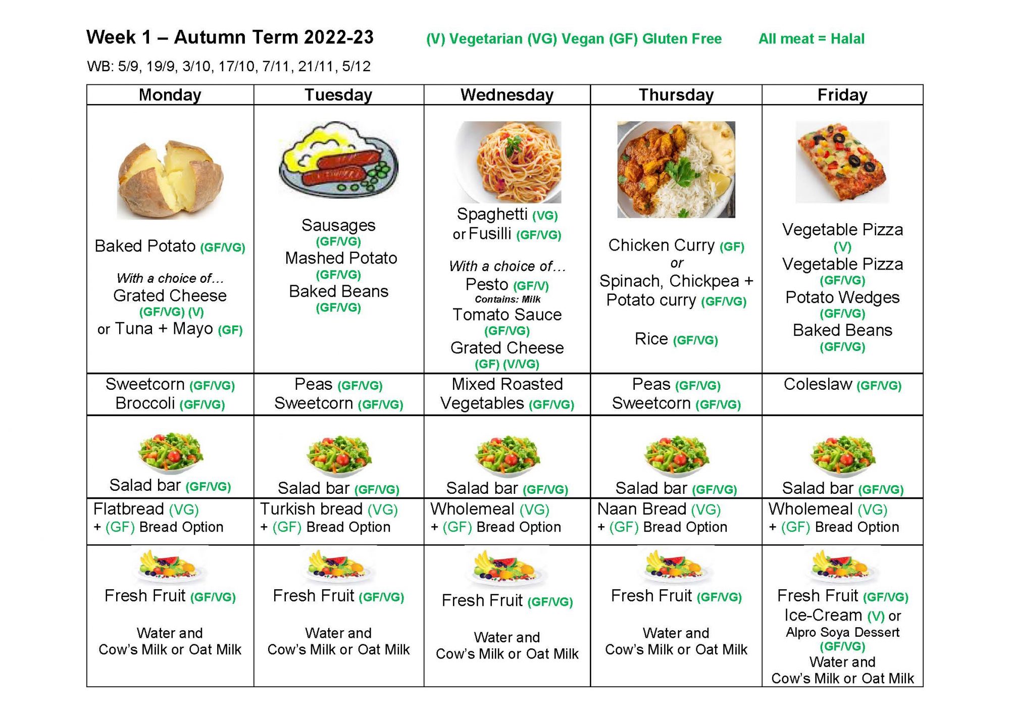New lunch menu – Autumn 2022 | William Patten Primary School