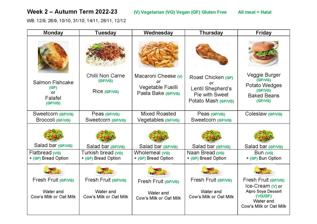 New lunch menu – Autumn 2022 | William Patten Primary School